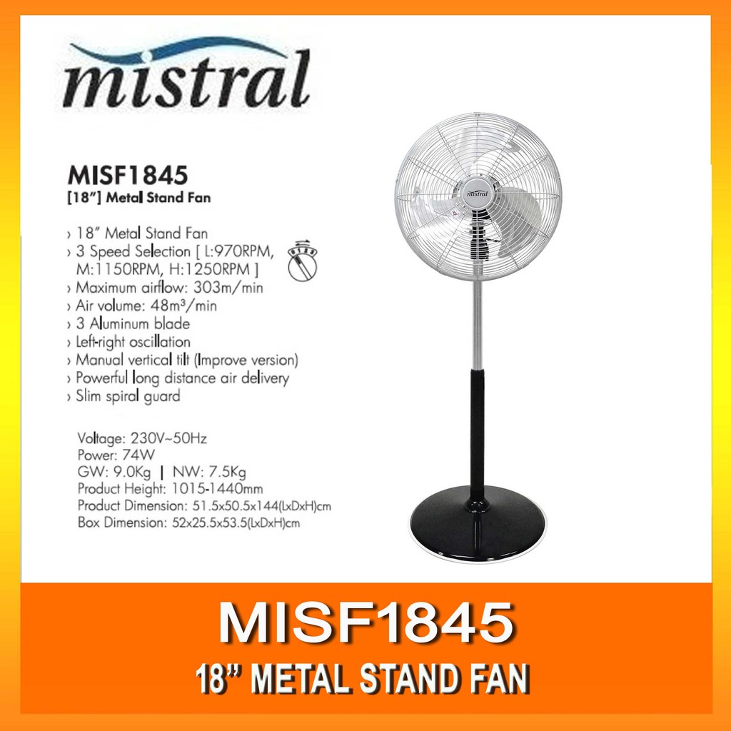 MISTRAL MISF1845 18 Inch Metal Stand Fan (74W) | Shopee Singapore