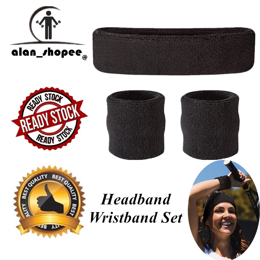 Sweatband Set Cotton Sports Headband Terry Cloth Wristband Moisture ...