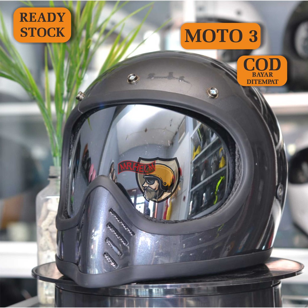 Helmet CUSTOM RETRO MOTO 3 WITH INNER VISOR (MR Helmet) | Shopee Singapore