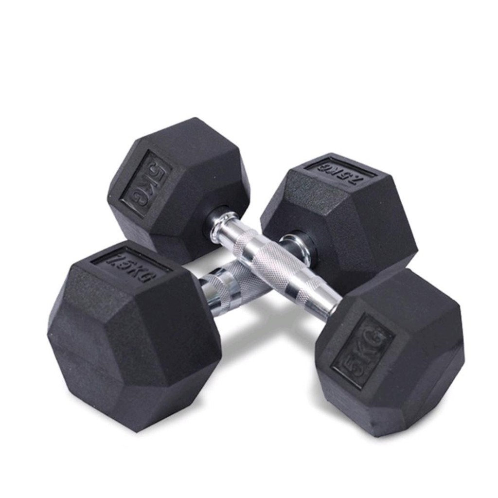 【SG Ready Stock】Hexagon Dumbbell Hex Rubber Dumbbell with Metal Handles ...