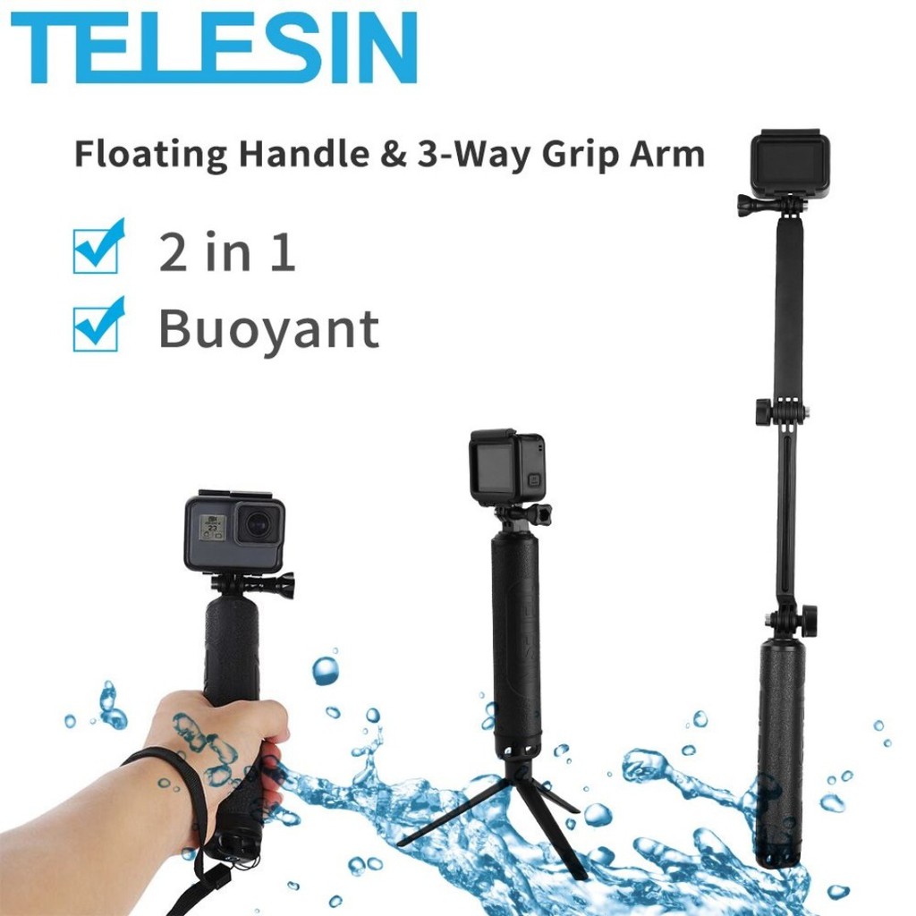 TELESIN - Waterproof 3 Way Floating Selfie Stick Monopod for GoPro Hero ...