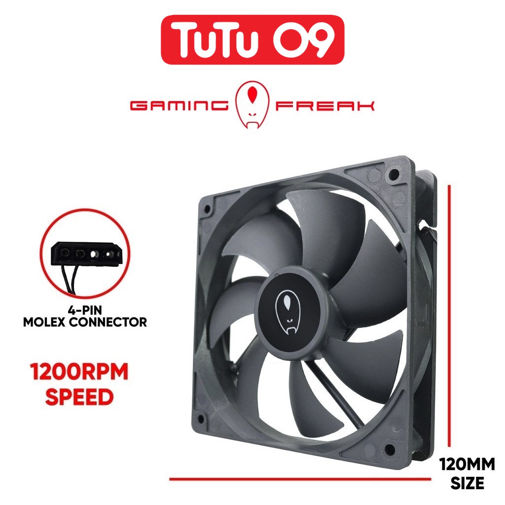 Gaming Freak 120mm Pc fan Black 1200rpm speed 4 Pin Molex Connector Cpu ...