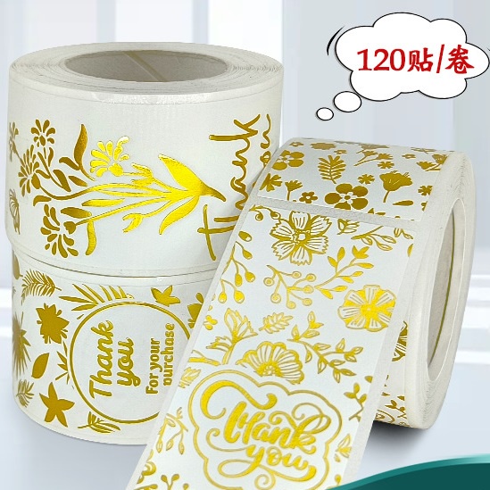 120Pcs/Roll 3.0*8.0cm Rectangular Thank You Bronzing Sticker Thank You ...
