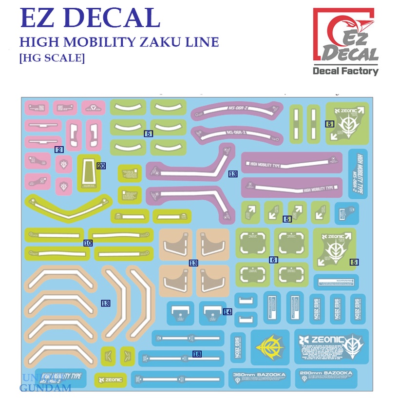 [EZ DECAL] S01A HG 1/144 HIGH MOBILITY ZAKU LINE GUNDAM WATER SLIDE ...