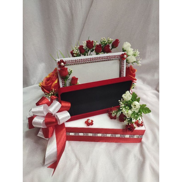 gubahan frame cheque hantaran c/w bekas rantai(fire red white) | Shopee ...