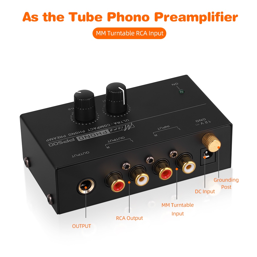PP500 Phono Preamp Preamplifier with Level Volume Controls RCA Input Output 1/4" TRS Output ...