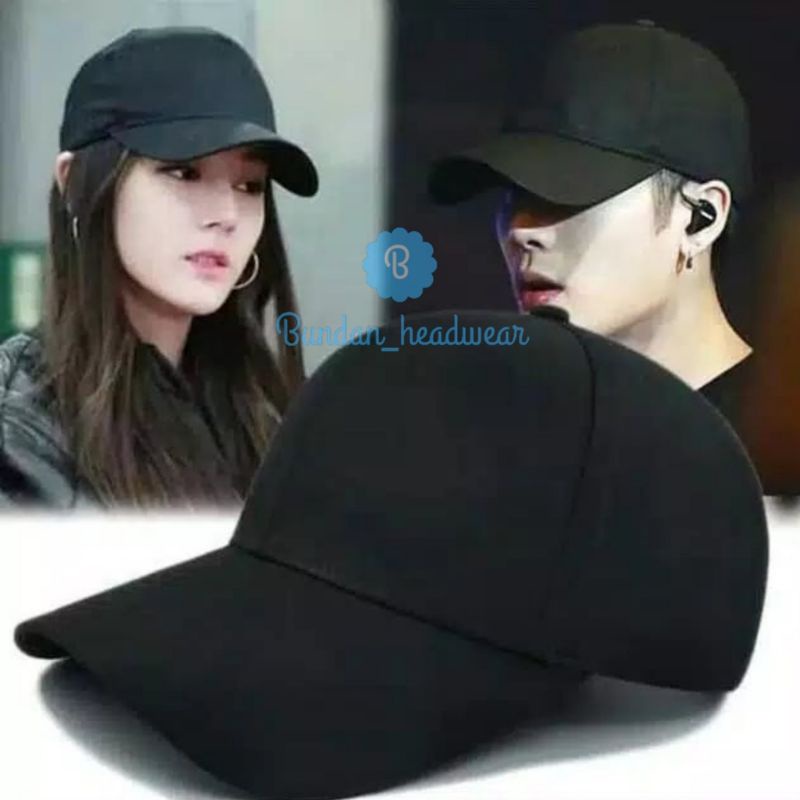 HITAM PUTIH Polocaps Premium Unisex Women's Plain Baseball Cap, Black ...