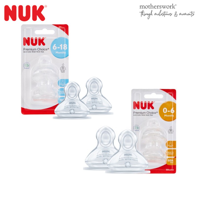 NUK Premium Choice Anti-Colic Wide Neck Silicone Teat (2 sizes ...
