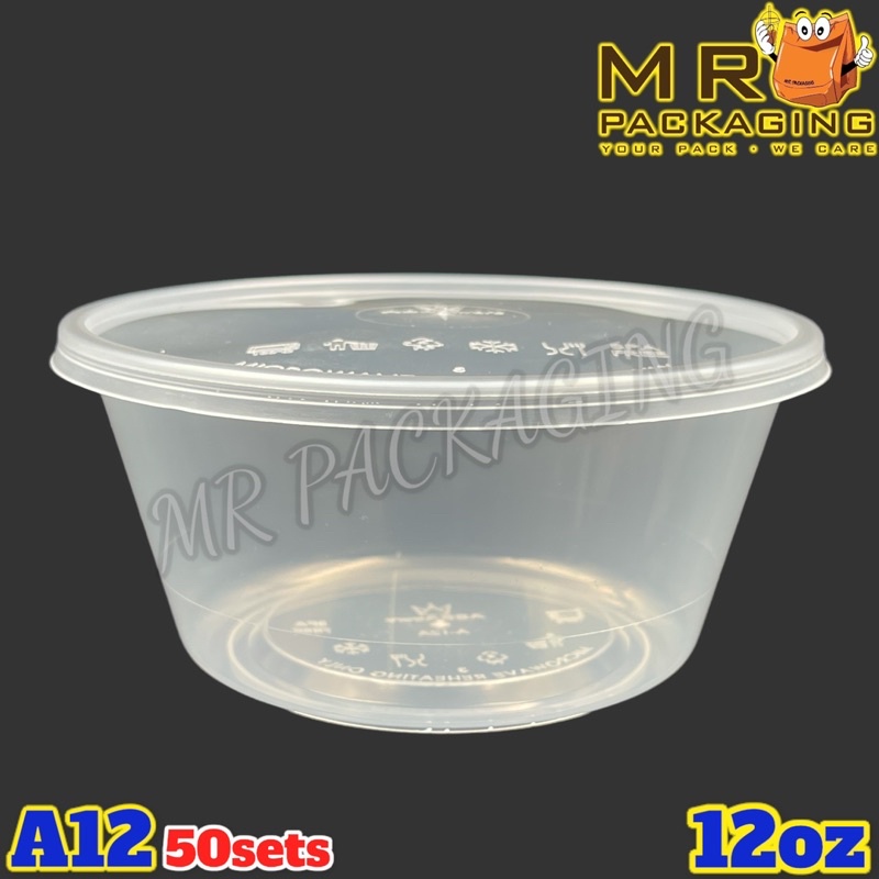 12oz Round Container with Lid ( 50sets± ) 350ml 12 oz ABBA ware A12 Disposable Plastic Food Box ...