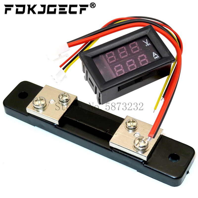 Mini Digital Voltmeter Ammeter DC 0-100V 50A Amp Volt Voltage Current ...