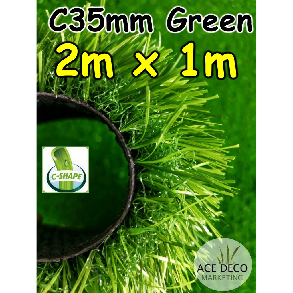 Premium Artificial Grass / Rumput Tiruan Carpet C-Shape 35mm Green (2m ...