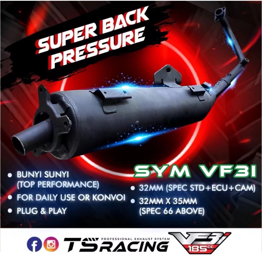 TS Exhuast Standard Cutting Super Back Pressure Exhaust For SYM VF3I TS ...