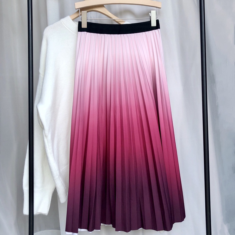 Early Autumn Gradient Color Printed Skirt High Waist A-Line Mid-Length ...