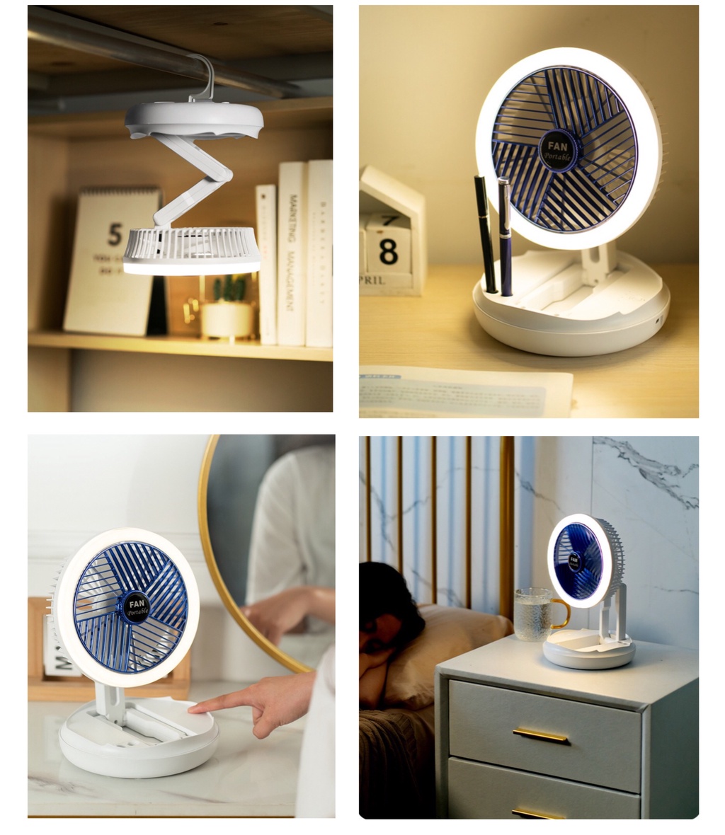 Multifunctional Rechargeable 4-in-1 Fan – Foldable Desk/Ceiling, LED ...