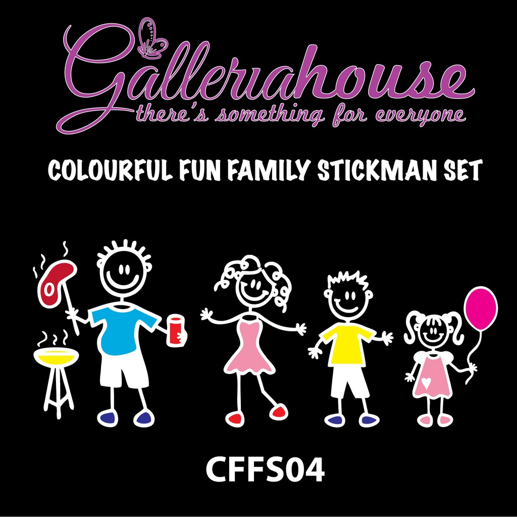CFFS04 Set of 4 Members Colourful and Fun Family Stickman Figures ...