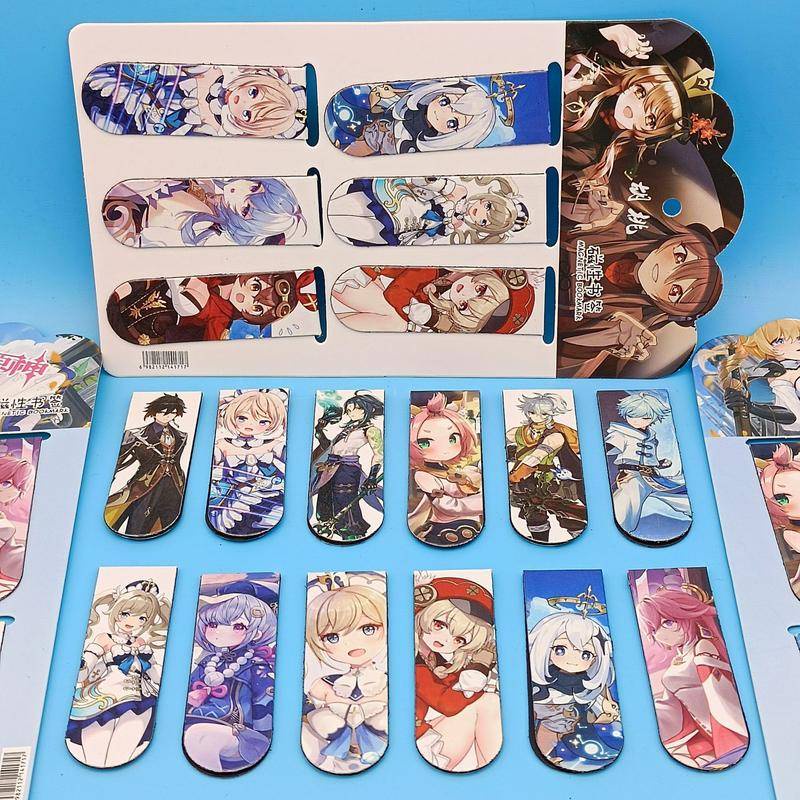 6Pcs/Pack Genshin Impact Magnet Bookmark Paper Clip School Office ...