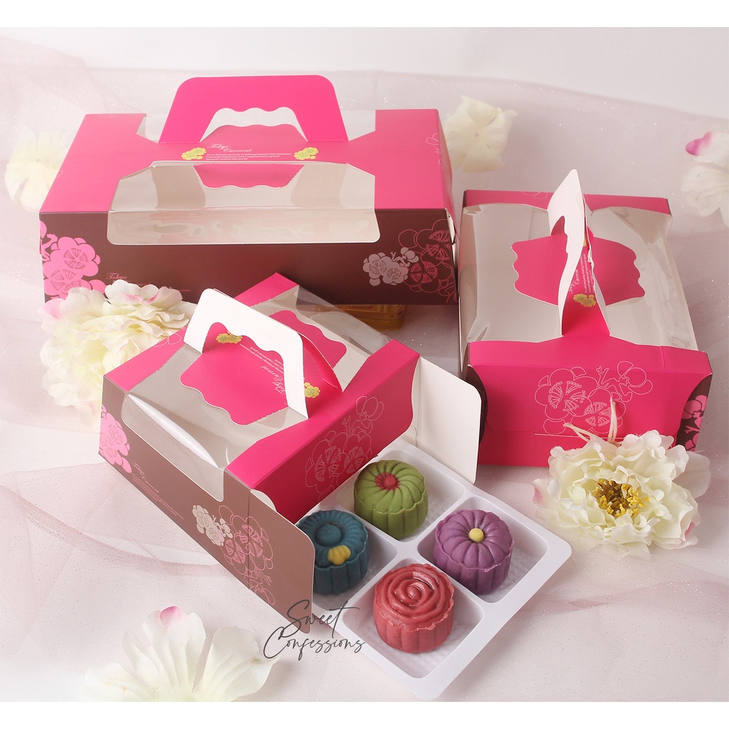 80g Mooncake Box Red Pink 4 cavity 6 slot 8 Mooncake Paper plastic ...