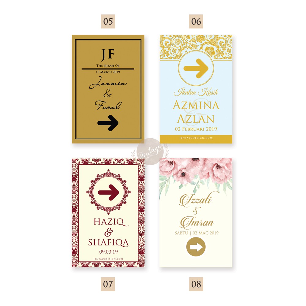 Penunjuk Arah Kahwin & Bunting (50 signage design available for Wedding ...