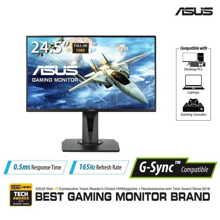 ASUS VG258QR Gaming Monitor 24.5 inch, Full HD, 0.5ms*, 165Hz (above ...