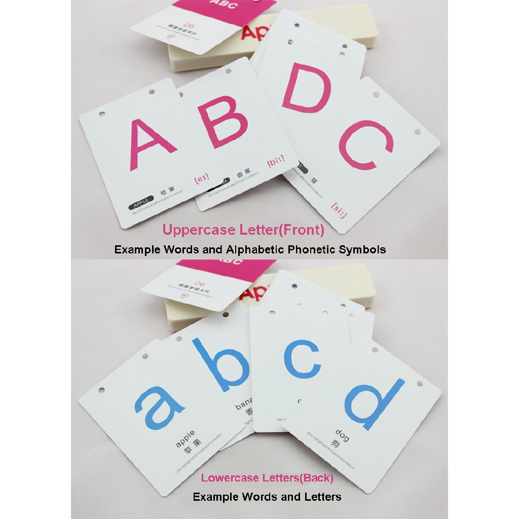 26 Letters Alphabet English Flash Cards Baby Learning Capital&Lowercase ...