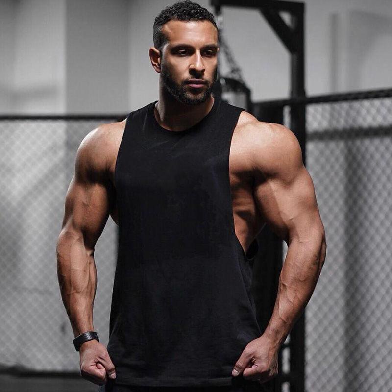 (Local) Men Singlet Plain Color Cotton Drop Arm Tank Top for Gym Sports ...