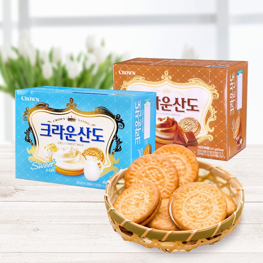 CROWN Sando Sweet Milk Snack 161g [Korean] | Shopee Singapore