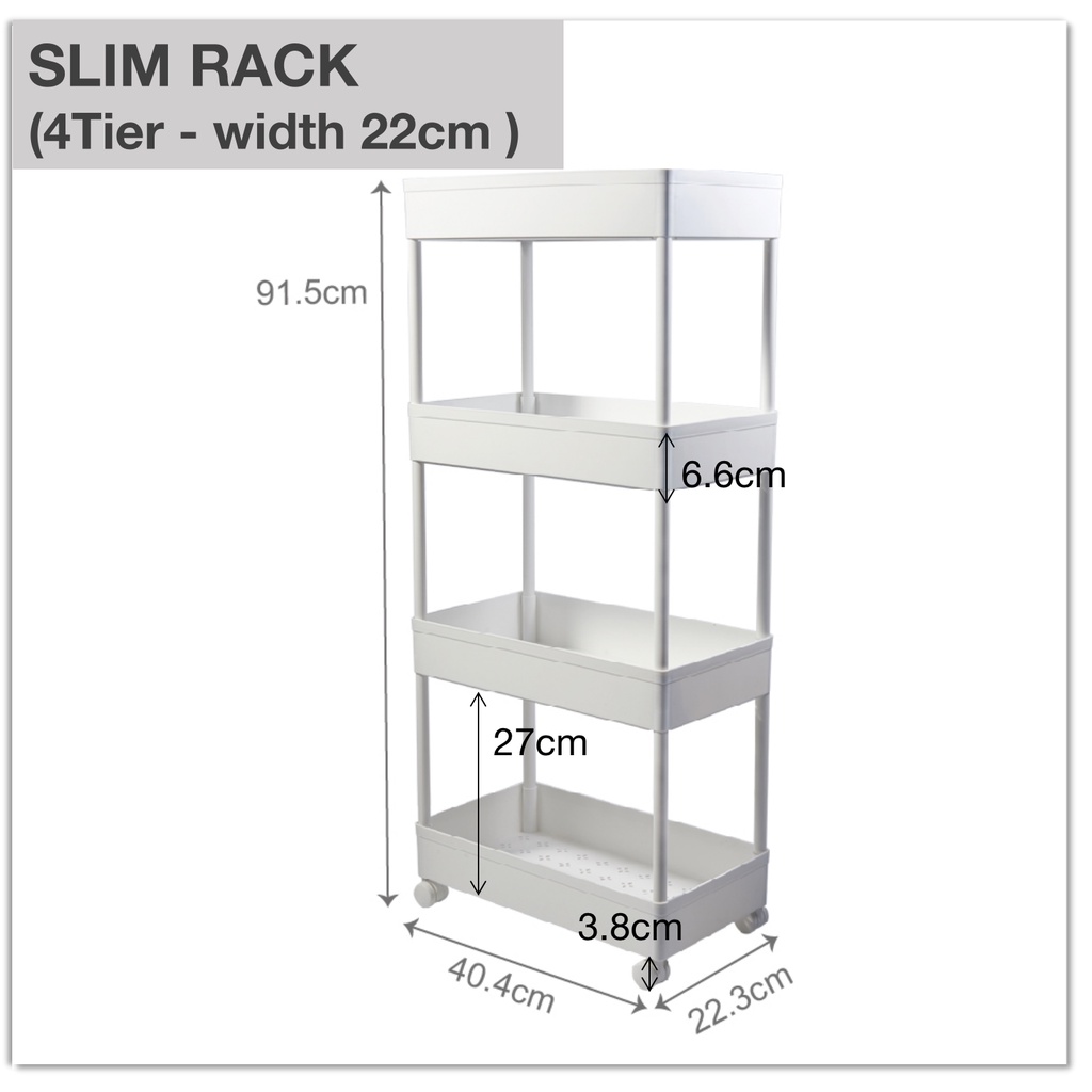 Slim Rack 3/4 Tier for Kitchen Bathroom Trolley Rack with Wheels ...