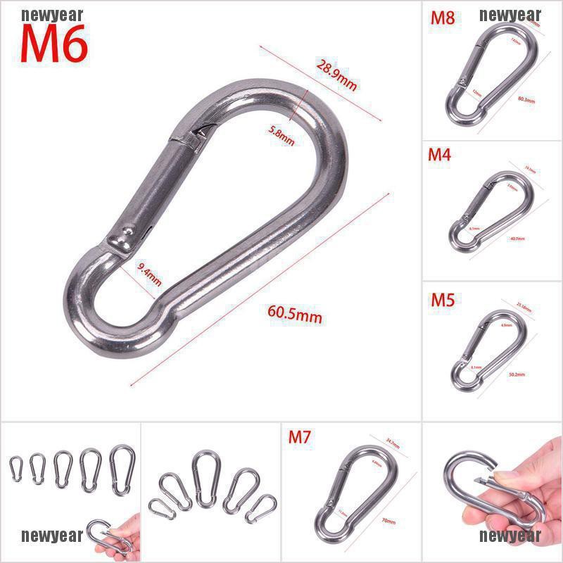 [new] 304 Stainless Steel Spring Carabiner Snap Hook Keychain Quick ...