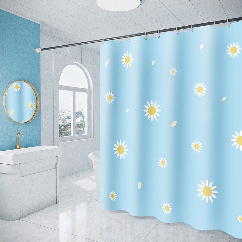 Household Polyester Cloth Chrysanthemum Waterproof Bathroom Curtain ...