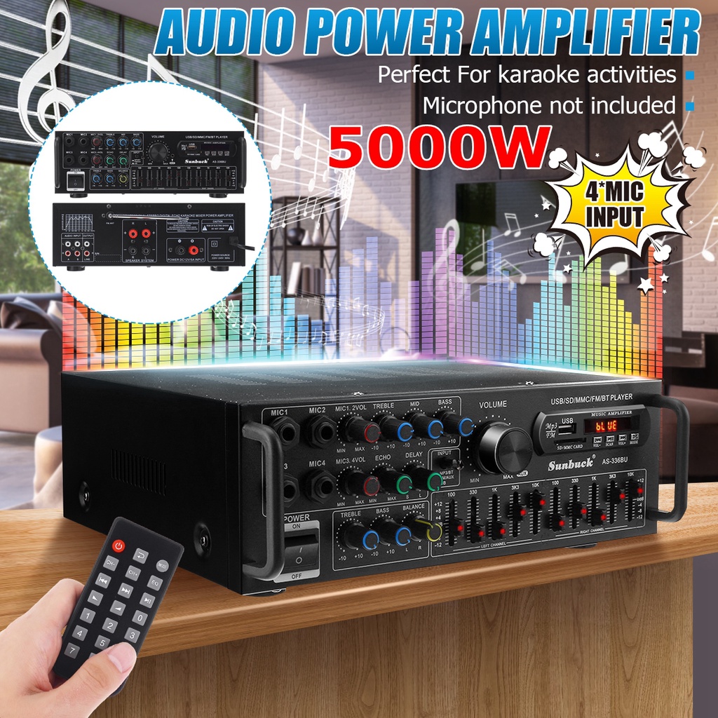 2000W Bluetooth Stereo Amplifier Surround Sound USB SD AMP FM DVD AUX ...