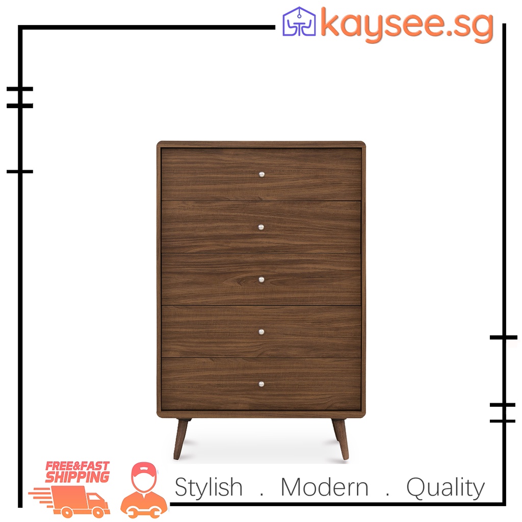 kaysee|Stock-hard Rounded Chest of 5 Drawers|Wood|Minimalist|Wooden ...