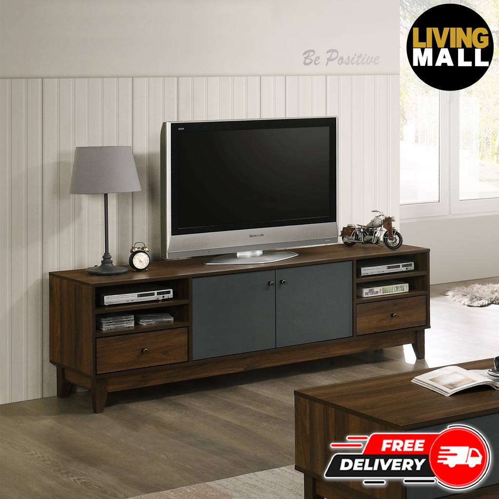 Living Mall Merlin 6ft TV Console 180cm Cabinet with Drawers In Walnut ...