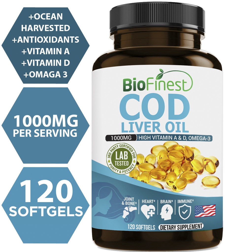 Biofinest Cod Liver Oil 1000 mg - Arctic Cod Fish Vitamin A D Omega 3 ...