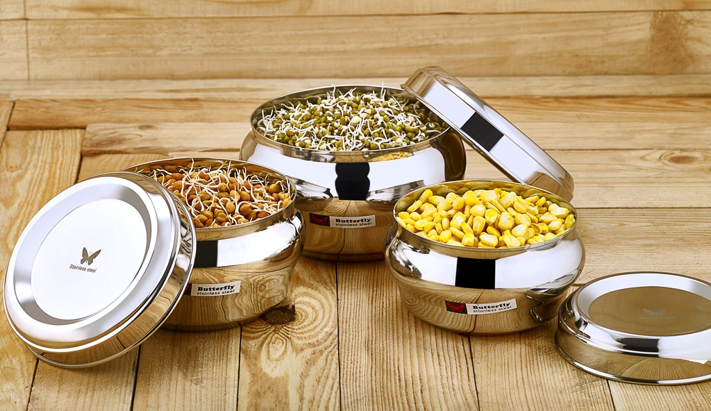 BUTTERFLY STAINLESS STELL CONTAINER PEPSI POT / THREE SIZES / STEEEL ...