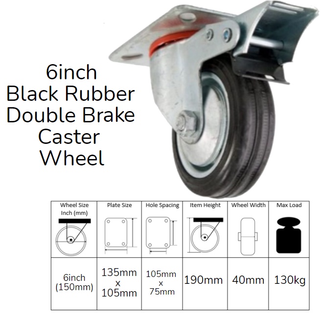 6''(160MM) HEAVY DUTY Top Plate BLACK RUBBER CASTOR ROLLER RODA TROLLEY ...