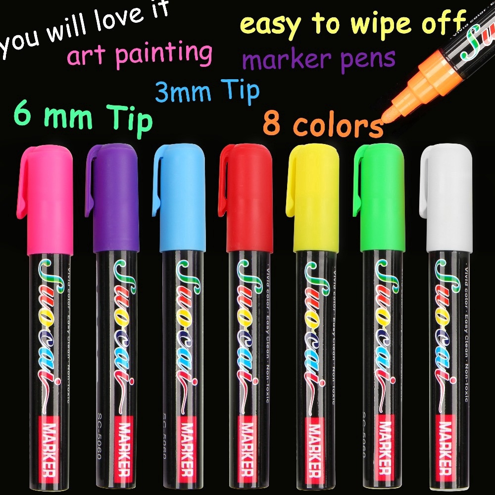 8 Colors Highlighter Liquid Chalk Marker Pens For School Art Painting ...