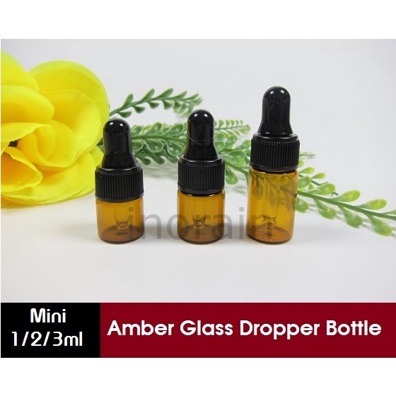 (SG Stock) 1ml 2ml 3ml 10ml 15ml 30ml Mini Small Normal Amber Glass Dropper Bottle Essential Oil ...