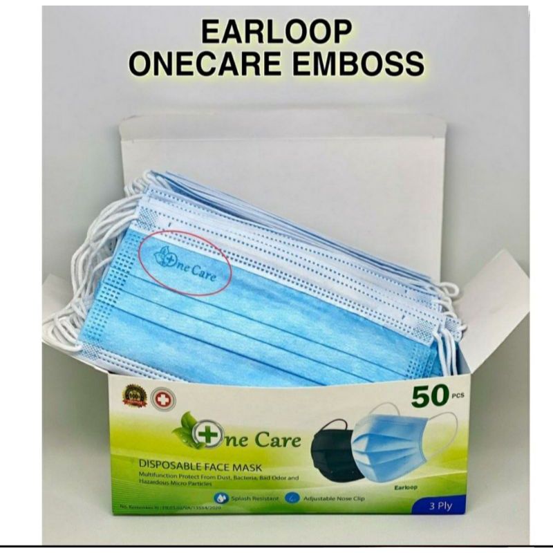PUTIH One Care Earloop Mask Embos Blue White Ministry Of Health 50pcs ...