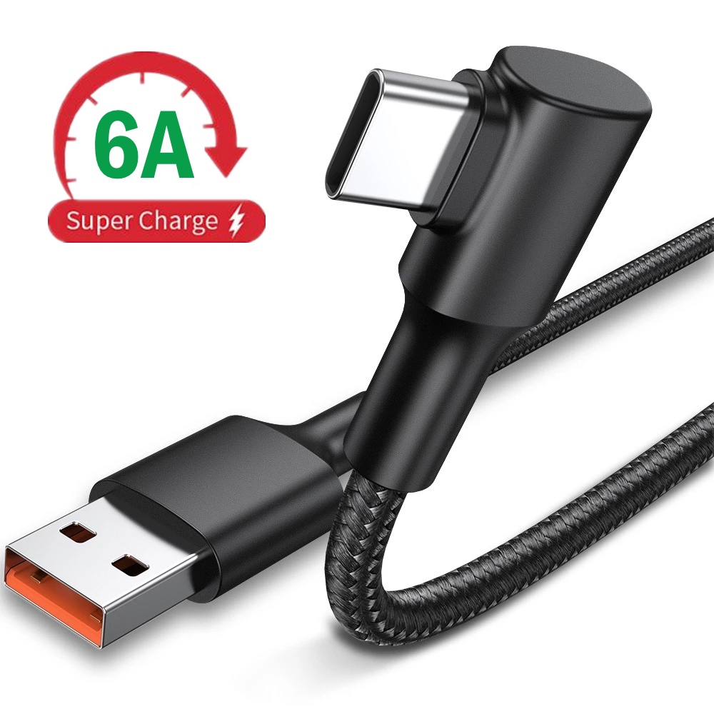 Type-c Cable 90 Degree Right Angle Elbow Data Cables 6A 66w Fast ...