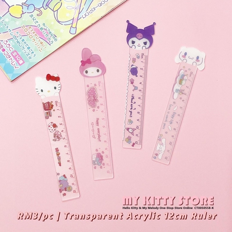 Hello Kitty My Melody Transparent Acrylic 12cm Ruler Measuring Ruler ...
