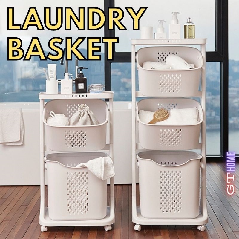 Laundry Storage Basket Rack / Space Saving Design with Wheels ...