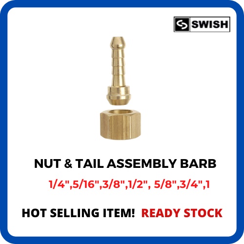 Pneumatic Nut & Tail Assembly Barb BTN Tail x Nut BSPT Brass Threaded ...