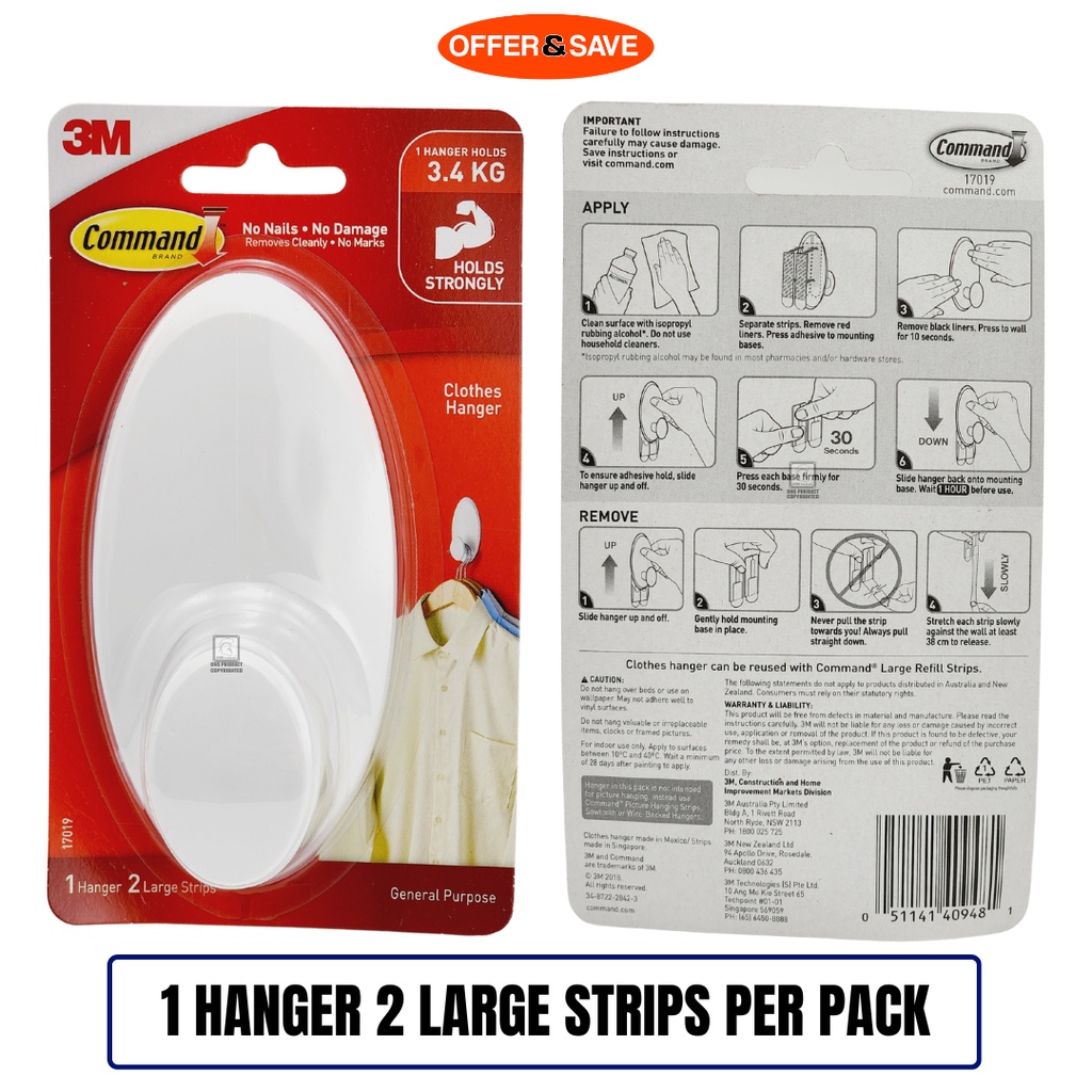 [Local Set] 3M Command General Purpose Hooks Ceiling Hooks Clothes Hook ...