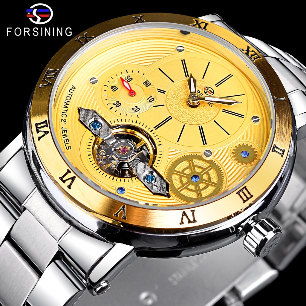 Forsining Tourbillon Skeleton Automatic Mens Watch Luxury Mechanical ...