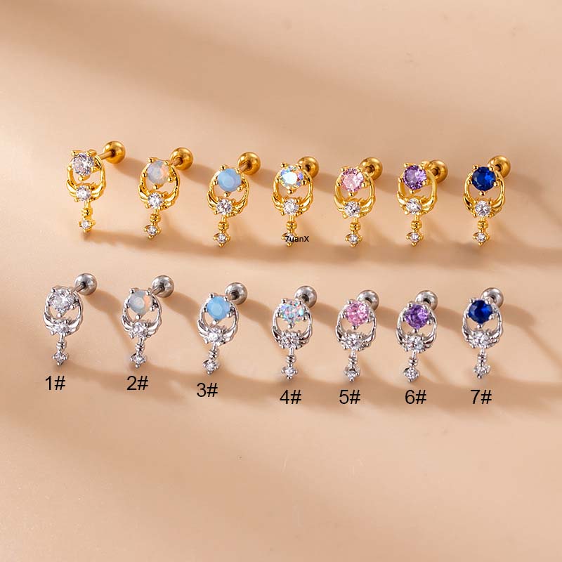 1 Piece Multicolor Zircon Ear Bone Nail Double Head Screw Stainless ...