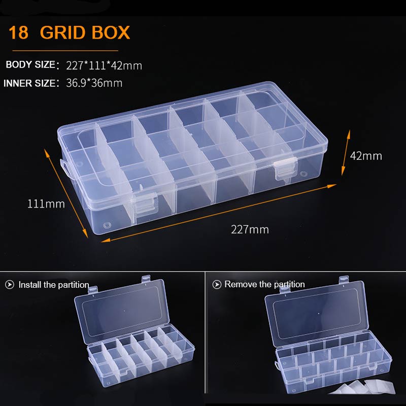 1PC Adjustable 6-36 Grids Compartment Plastic Storage Box Jewelry ...