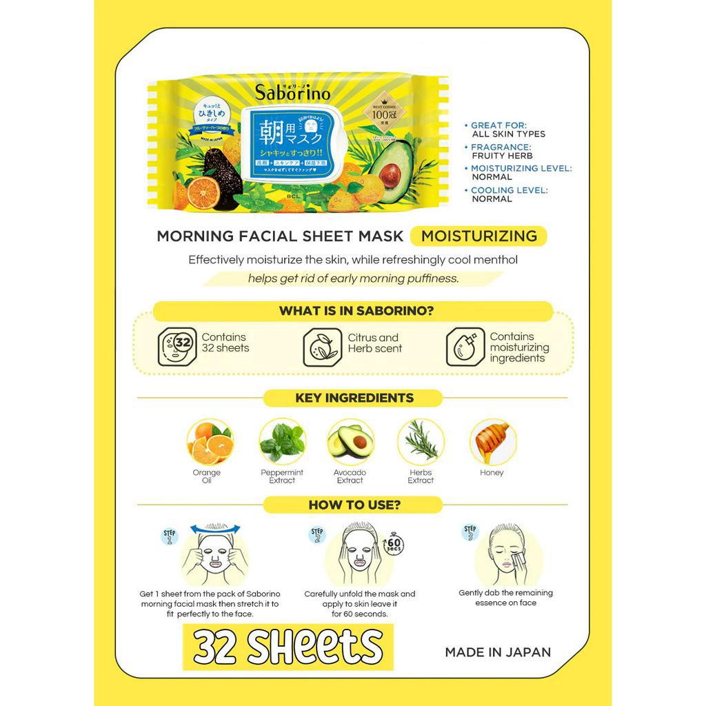 Saborino Morning / Good Night Facial Sheet Mask (32/28 Sheets) | Shopee ...