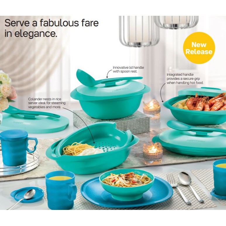 Tupperware Microwaveable Turquoise Blossom Serveware Set 4pcs FREE Gift ...