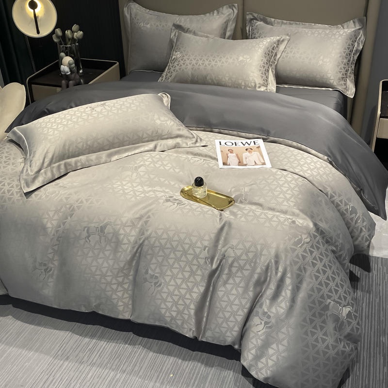 4 IN 1 Ice Cooling Jacquard Bed Sheed Set Satin Silk Comforter Cover ...