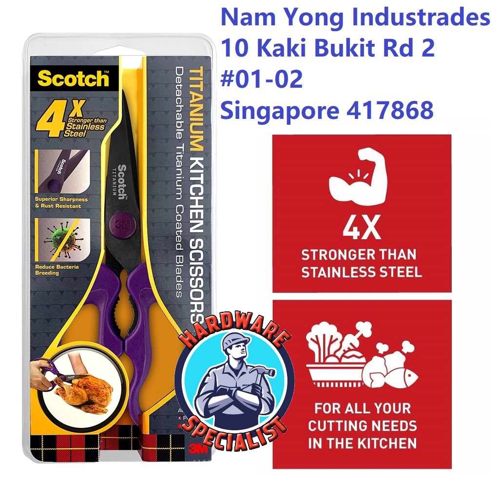 3M Scotch Kitchen Titanium Detachable Scissors [Red / Purple] / Non ...